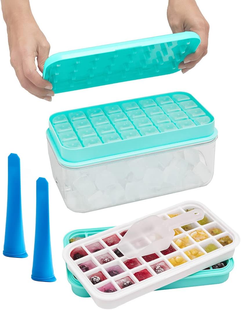 Amazon.com: Ice Tray Ice Cube Tray with Lid, Mold and Bin - 64 Ice Cube ...