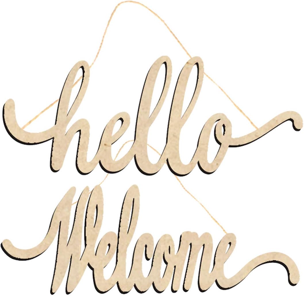 Amazon.com: Hello Wood Sign Home Décor Wall Art Unfinished 8" x3 ...
