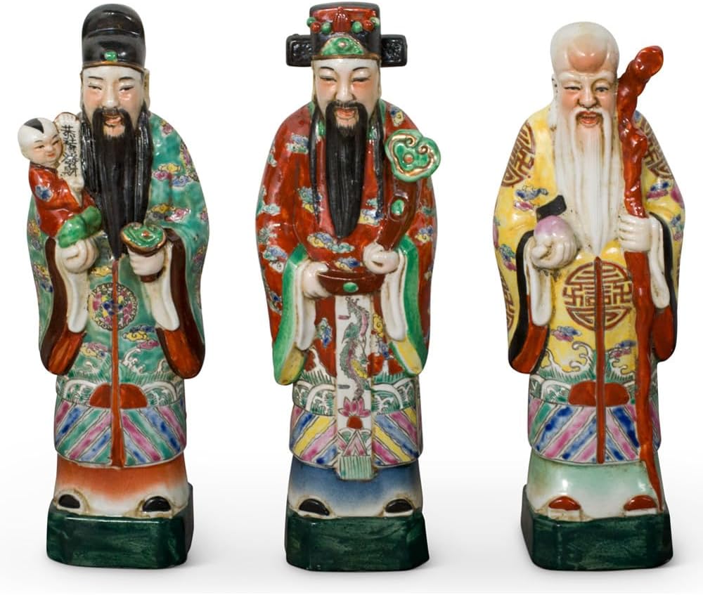 Amazon.com: ChinaFurnitureOnline Porcelain Three Lucky Gods Chinese ...