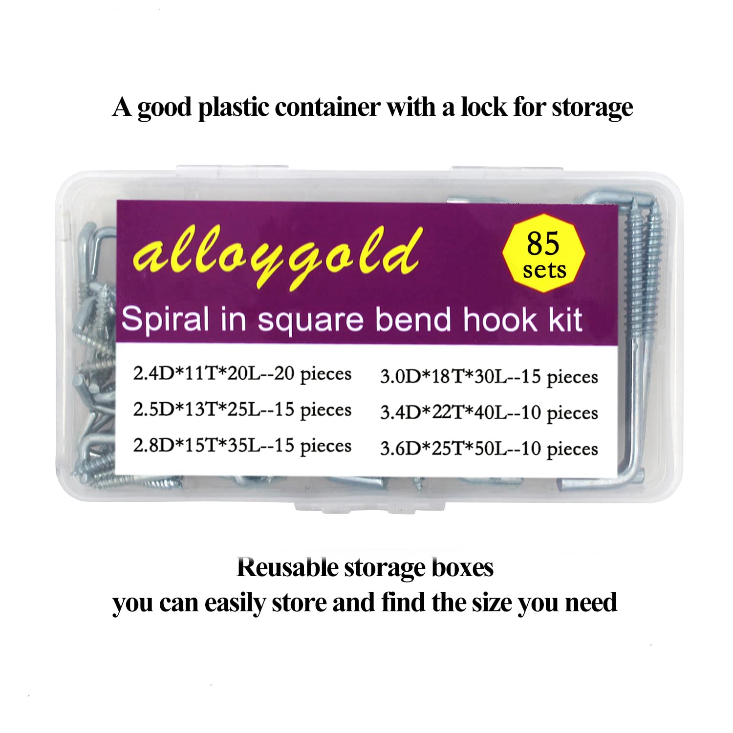 75 Pieces 5 Sizes Spiral In Square Bend Hook Kit, Galvanized Square ...