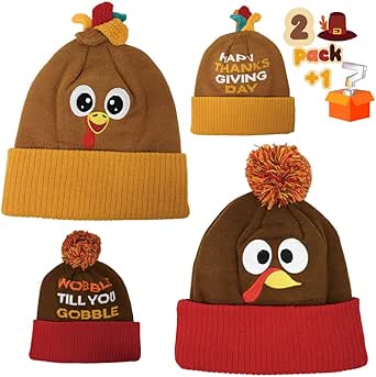 Amazon.com: SIANKO 2PCS Thanksgiving Beanie Turkey Hat, Turkey Knitted ...