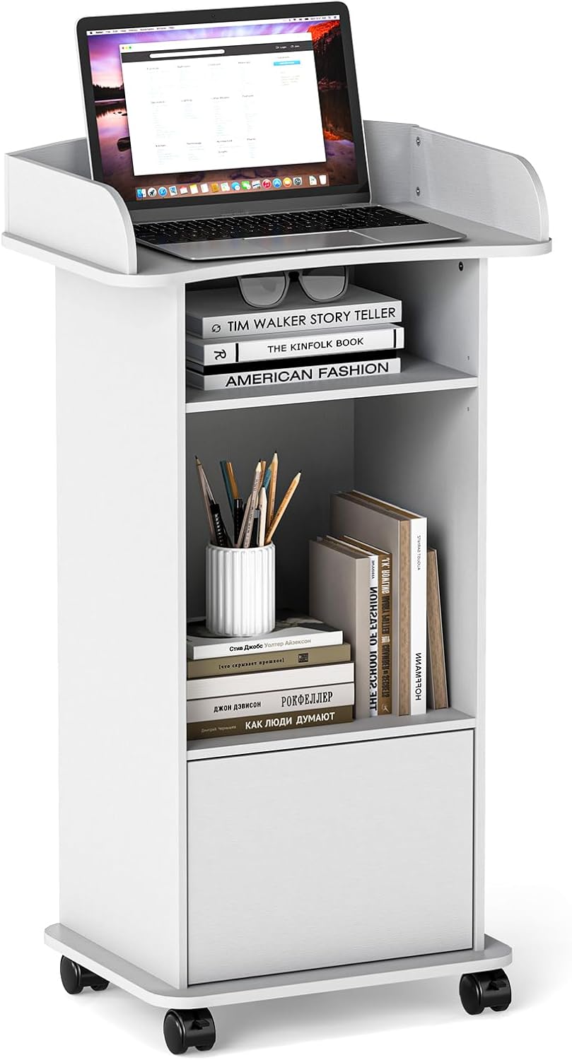 Lecterns & Podiums Portable Mobile Wood Lectern Reception Desk with ...