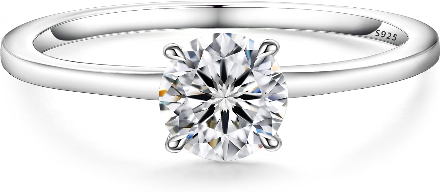 KRKCLIFE Engagement Ring for Women, Moissanite Diamond Rings, 1.0ct, D Color VVS1 Clarity Round ...