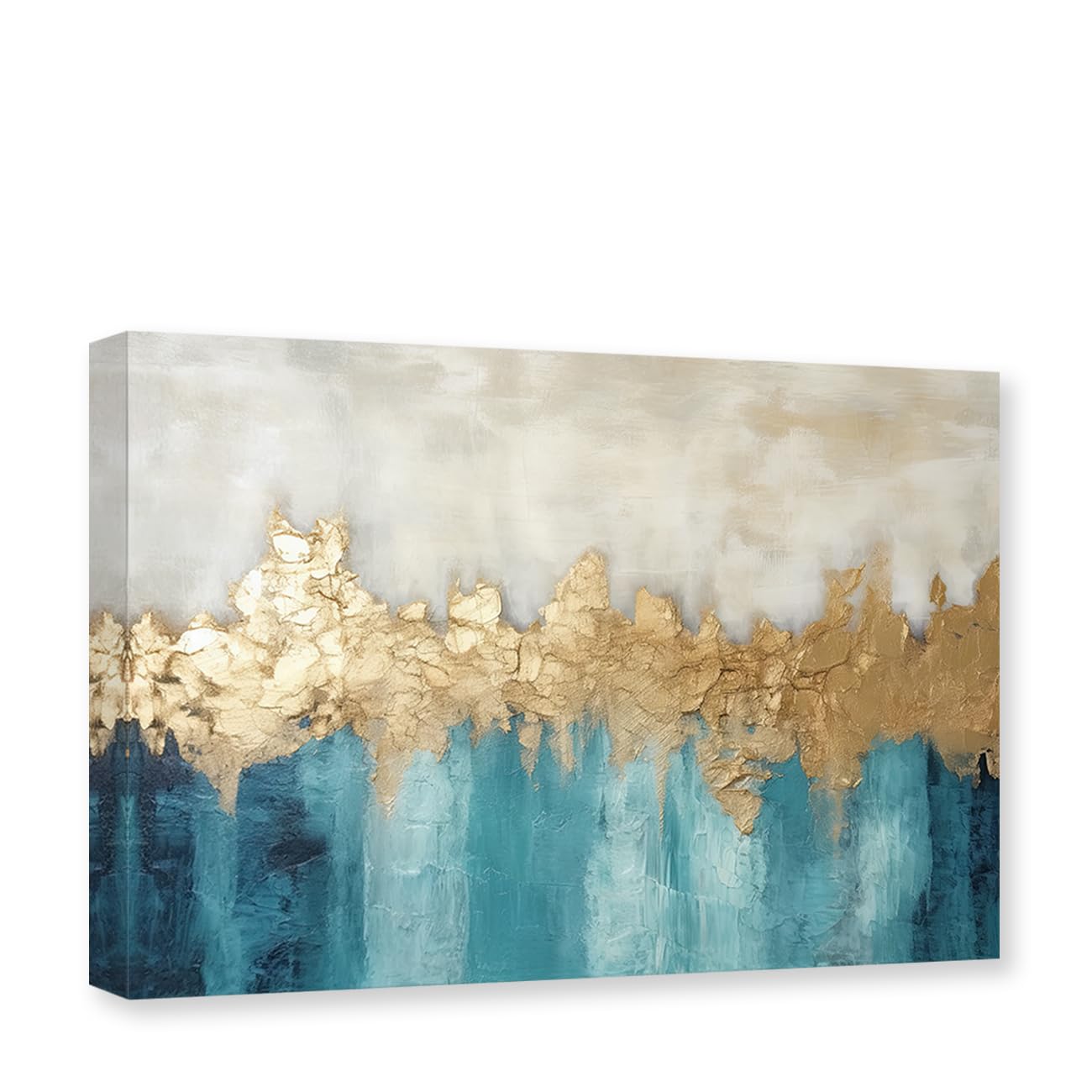 Amazon.com: CXHOSTENT Teal Abstract Canvas Wall Art Blue and Gold Wall ...