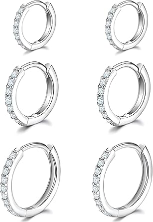 925 Sterling Silver Hoop Earring 3 Pairs, Small Hypoallergenic Silver Hoop Earrings for Women ...