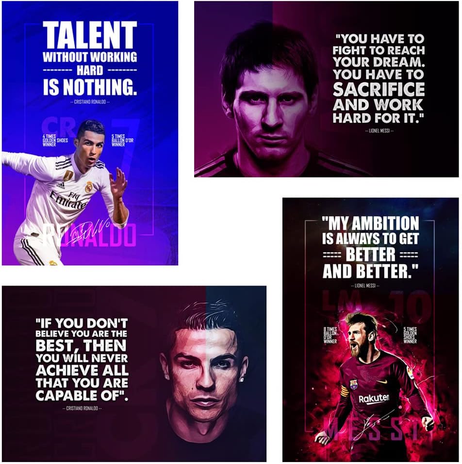 Lionel Messi & Cristiano Ronaldo Motivational Quotes Wall Posters ...