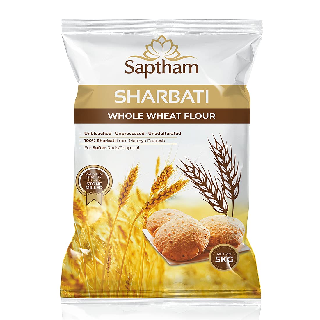 Saptham Sharbati Whole Wheat Flour | Chakki Atta - 5kg : Amazon.in ...