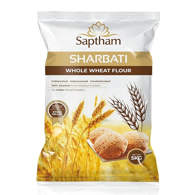 Saptham Sharbati Whole Wheat Flour/Stone Milled/Chakki Atta (5kg ...