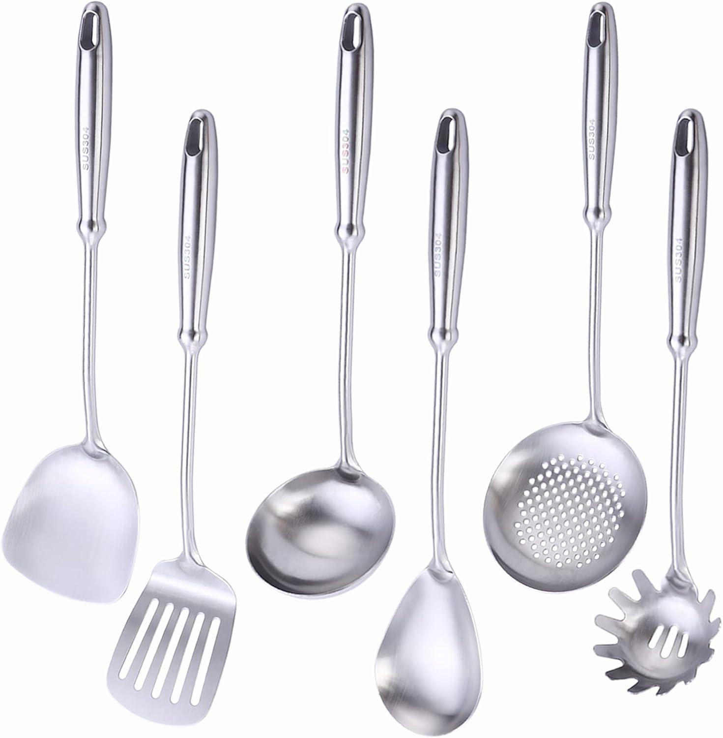 304 Stainless Steel Kitchen Cooking Utensils Set,6 PCS All Metal ...
