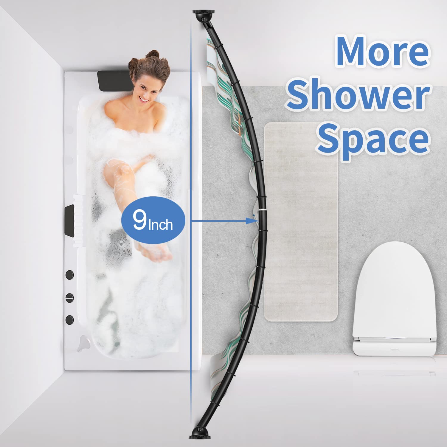 Curved Shower Curtain Rod, TENOVEL Round 48-72 Inches Shower Rods for ...