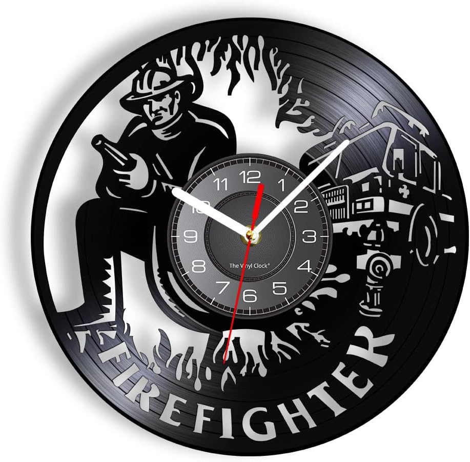 Amazon.com: Timethink 12'' Firefighter Vinyl Record Wall Clock, Modern ...