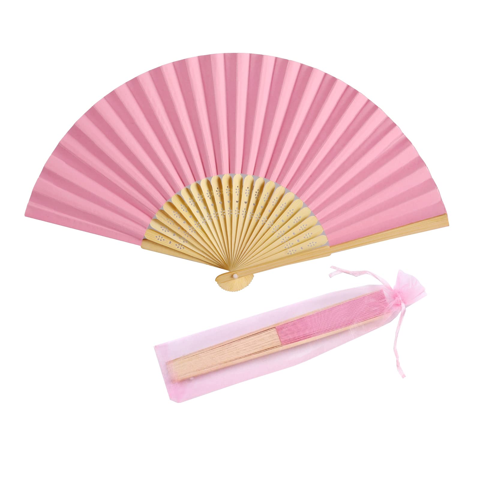 Amazon.com: SL crafts 50pcs Paper Hand Fan with Organza Bags Bamboo ...