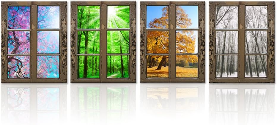 Amazon.com: iHAPPYWALL 4 Seasons Modern Landscape Window Frame Style ...