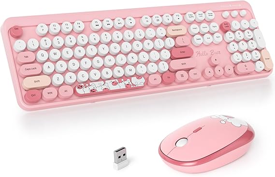Amazon.com: Fogruaden Wireless Keyboard and Mouse Combo, Pink Retro ...