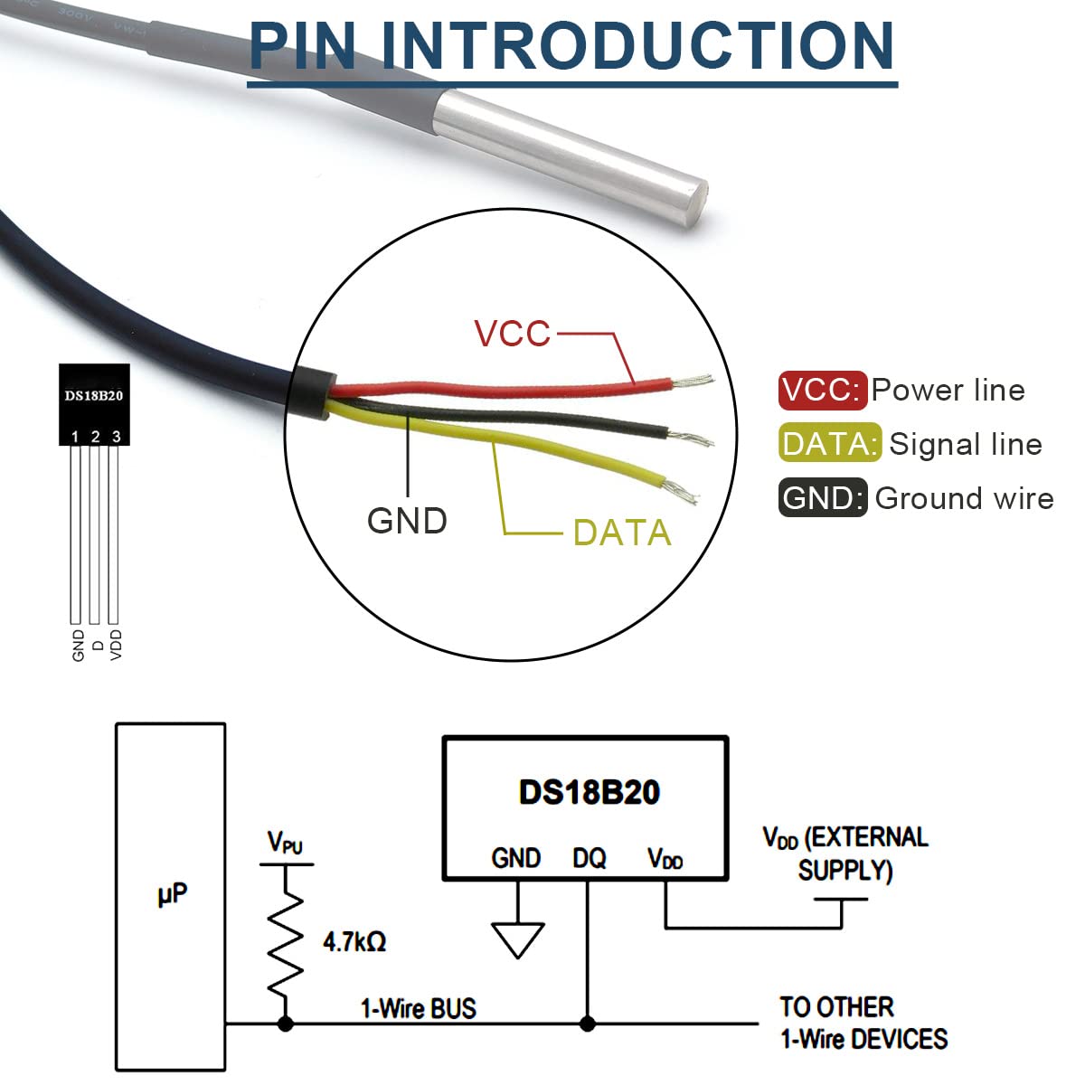 DAOKAI 5Pcs DS18B20 Temperature Sensor Waterproof Digital Temp ...