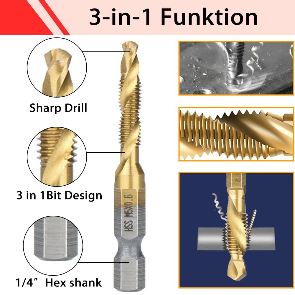 Snapklik.com : ANPTGHT Combination Drill & Tap Bit Set, 13PCS Titanium ...