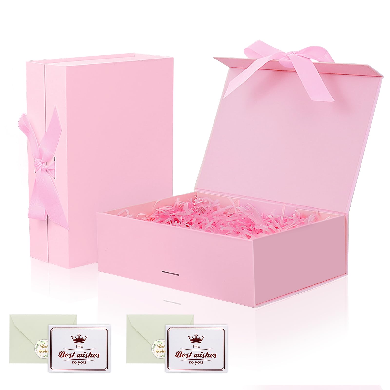 2PCS Pink Gift Box Set, Luxury Magnetic Gift Box with Lid Ribbon ...