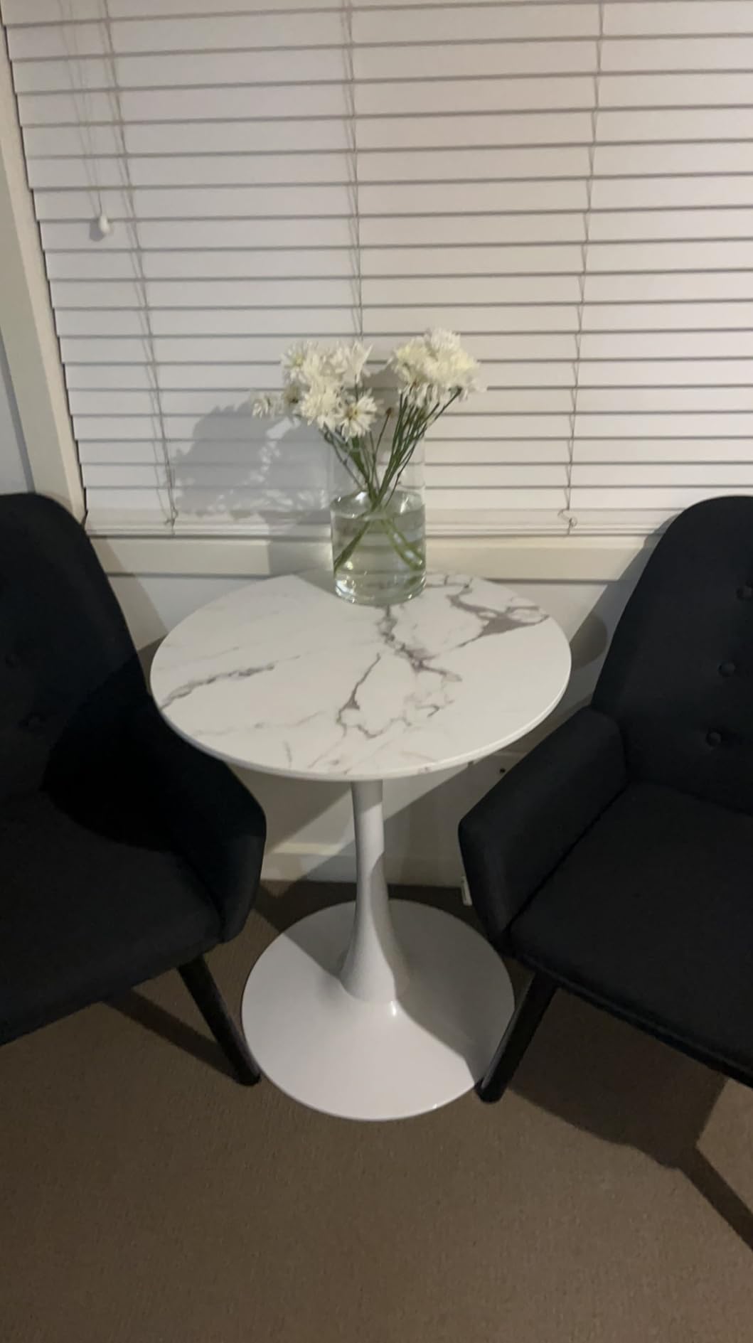 Oikiture 60cm Dining Table with Marble Top and Metal Leg, Round Kitchen ...