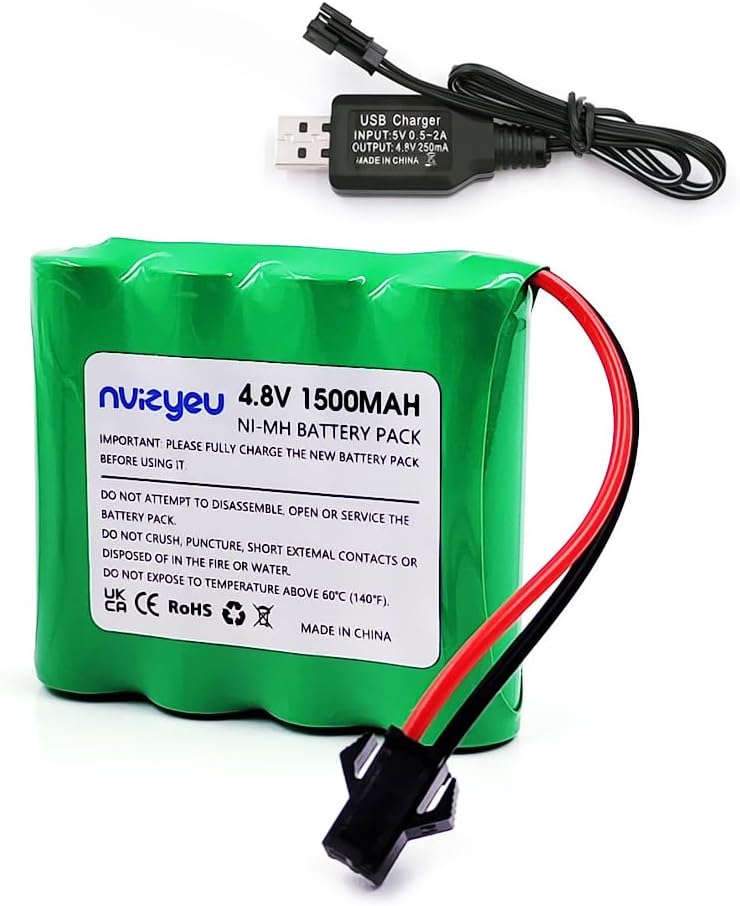 Nvizyeu 4.8v Batterie, 1500mAh Nimh Batterie Pack, Batterie Rechargeable AA, SM 2p Plug, pour ...