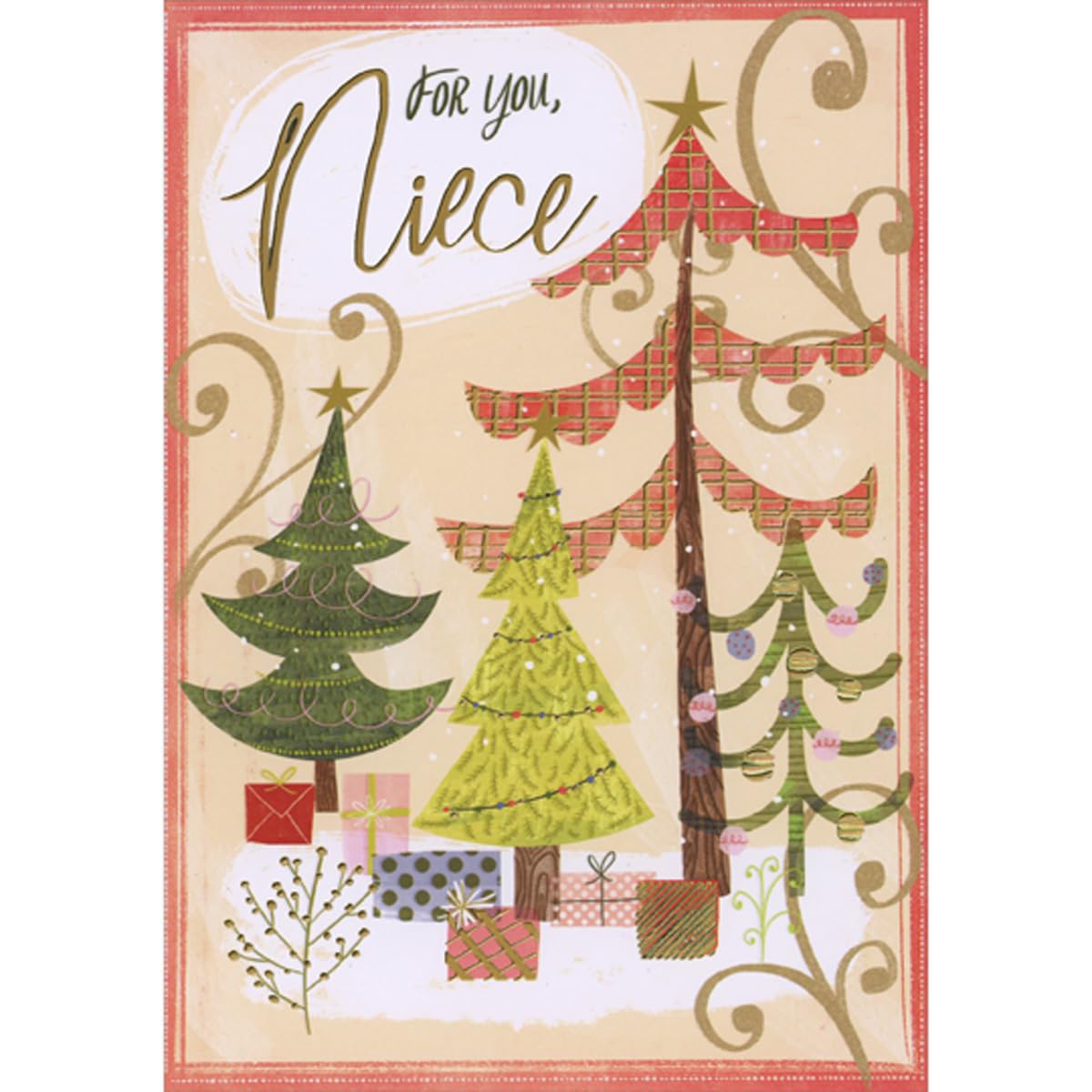Amazon.com : Designer Greetings Four Assorted Patterned Trees and Gifts in Snow Christmas Card ...
