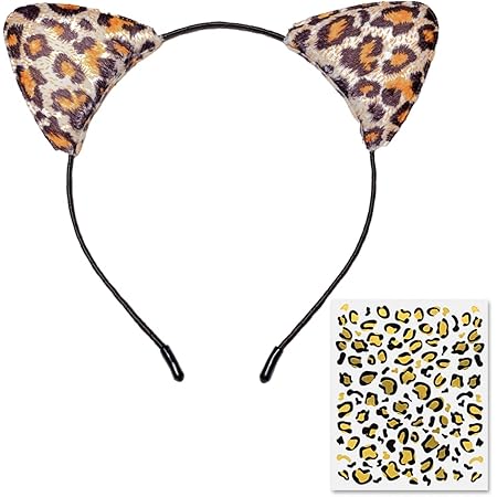 Amazon.com: Funcredible Cheetah Ears Headband with Tattoos - Leopard Headband with Temporary ...