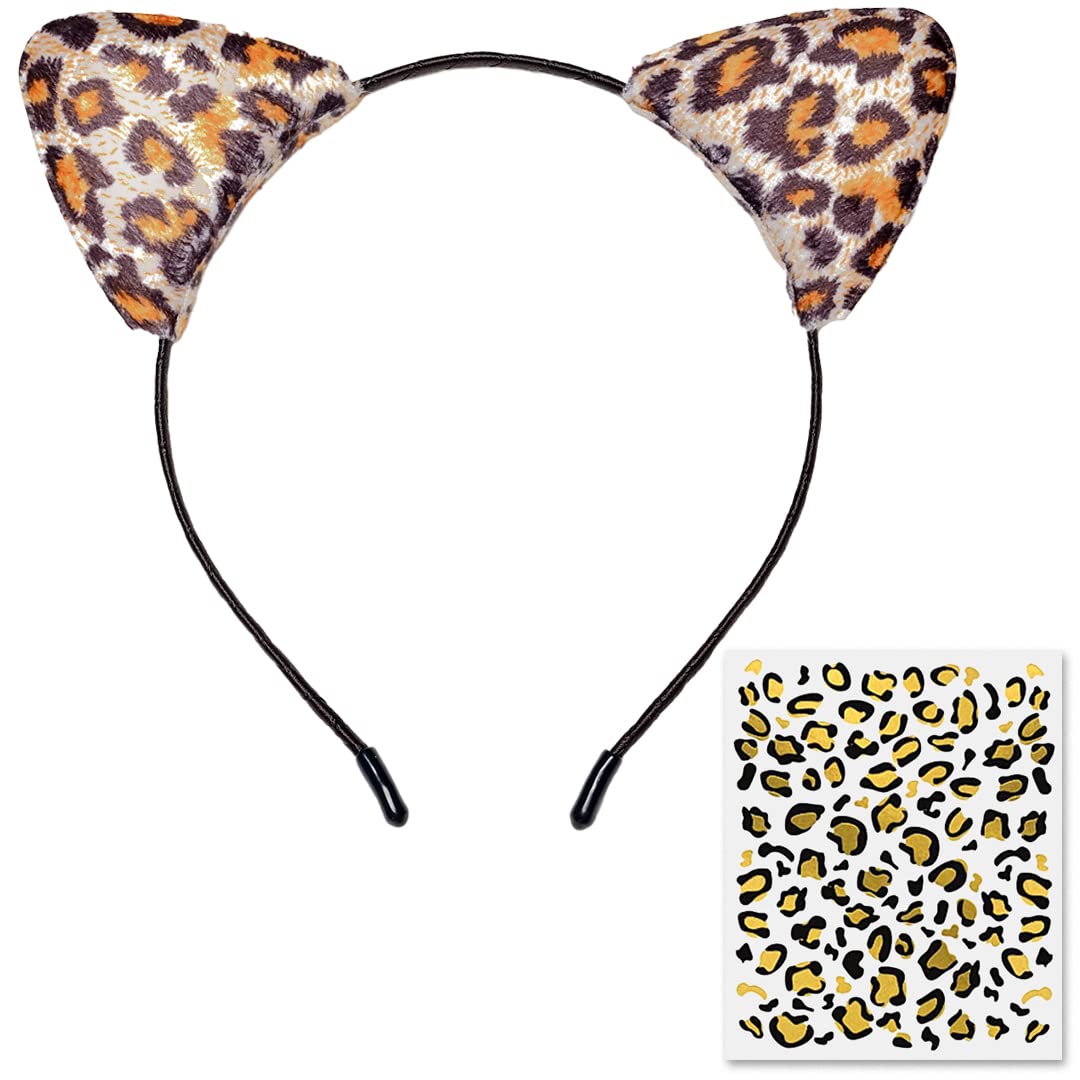 Funcredible Leopard Ears Headband with Tattoos - Cheetah Ear Headbands ...