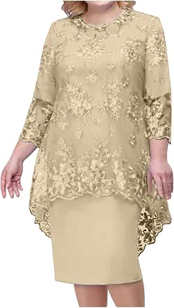 NaRHbrg Robe en dentelle pour femmes grande taille à manches 3/4 ...