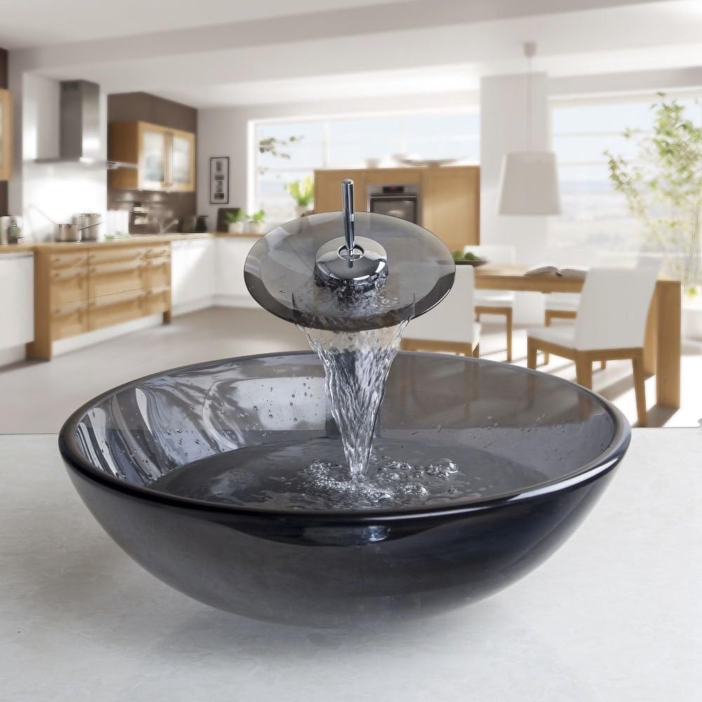 Clear Glass Bathroom Vessel Sink- GLOBAOSALU Round Bathroom Vessel Sink ...