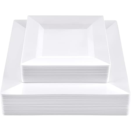 Amazon.com: SETUP [60 Piece] Combo White Square Plastic Plates ...