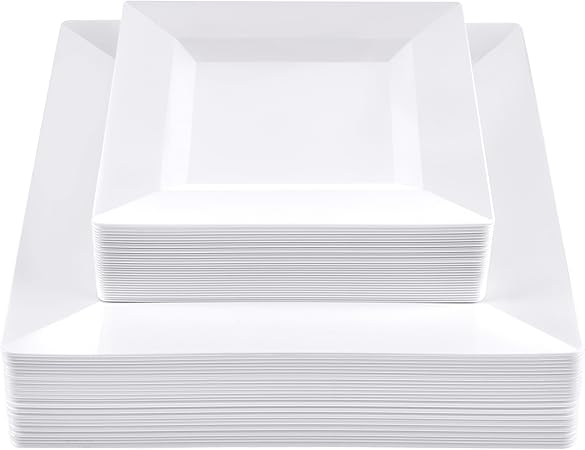 Amazon.com: SETUP 60-Piece White Square Plastic Dinnerware Set – 30 9.5 ...