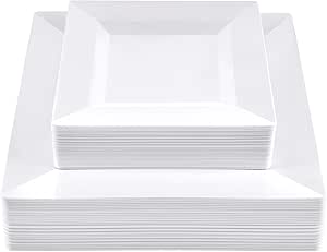 Amazon.com: SETUP 60-Piece White Square Plastic Dinnerware Set – 30 9.5 ...