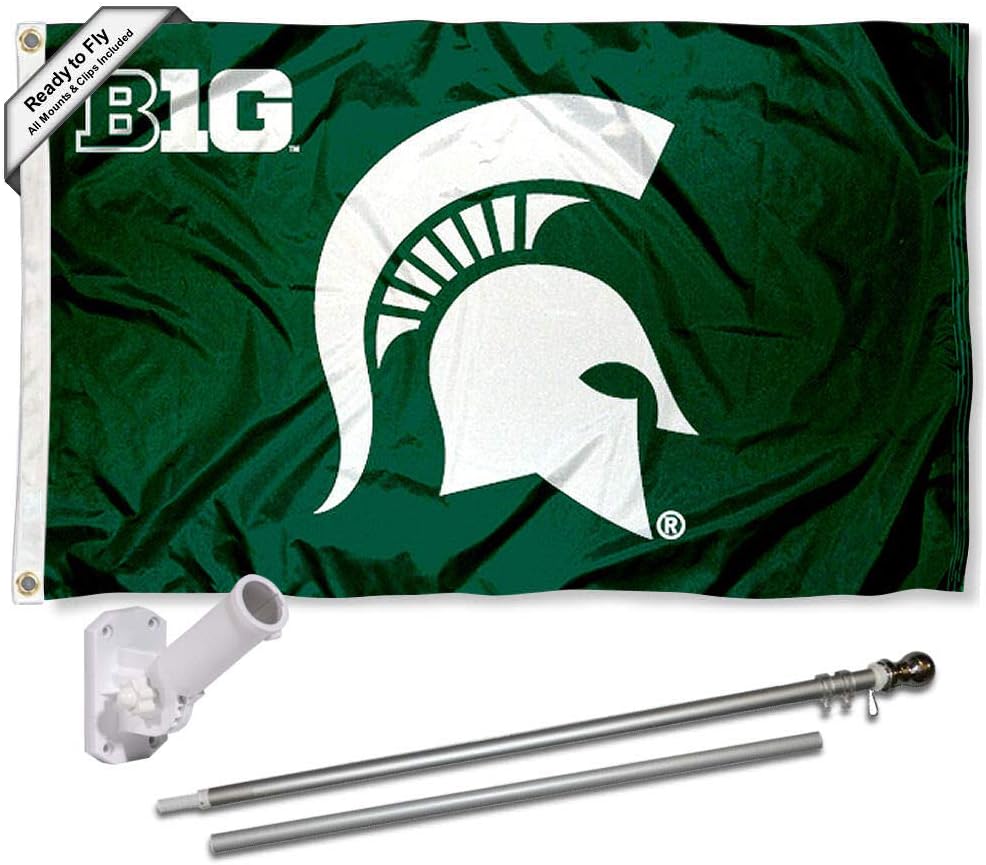 Amazon.com : Michigan State Spartans Block S Flag with Pole and Bracket ...