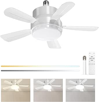 Toowell Small Fan Light Bulb Ceiling Fans with Lights and Remote E26 ...