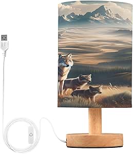 ALAZA Wolf Family Mountain Landscape Decor Bedside Table Lamp with USB ...