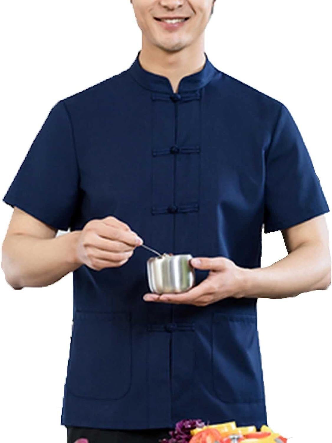 Amazon.com: HMLOPX Chef Jacket Men Chef Coat Chinese Long Sleeves Coil ...