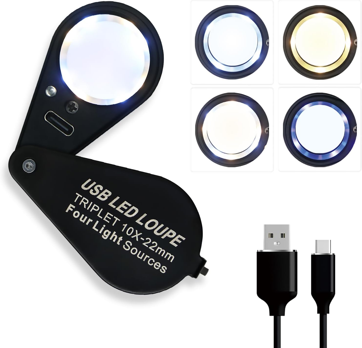 Amazon.com: 10X Rechargeable Jewelers Loupe with UV & LED Lights Four ...