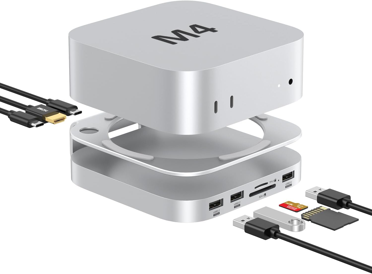 Amazon.com: Akyyajaure Mac mini Hub: 10 in 1 Aluminum Stand & Dock for Mac mini M4 Pro with M.2 ...