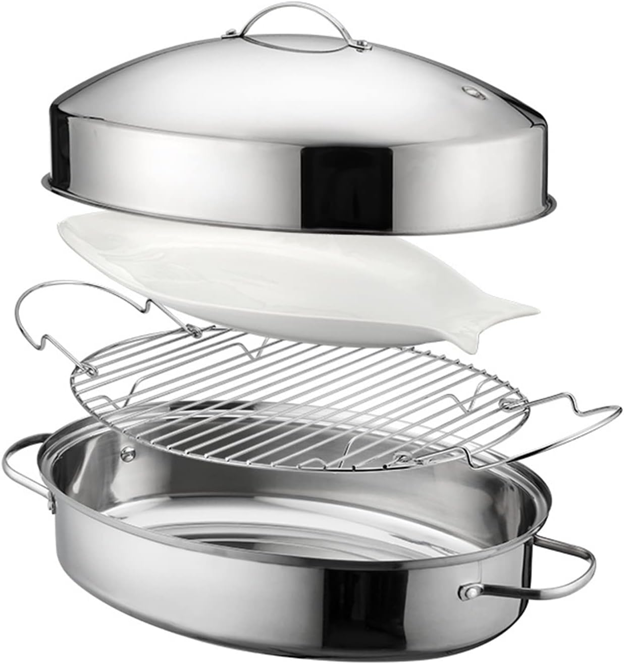 Amazon.com: Oval Roasting Pan with Rack and Lid - Stainless Steel Multi ...