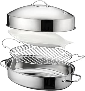 DAOUXIAOSP Oval Roasting Pan with Rack and Lid - Stainless Steel Multi ...
