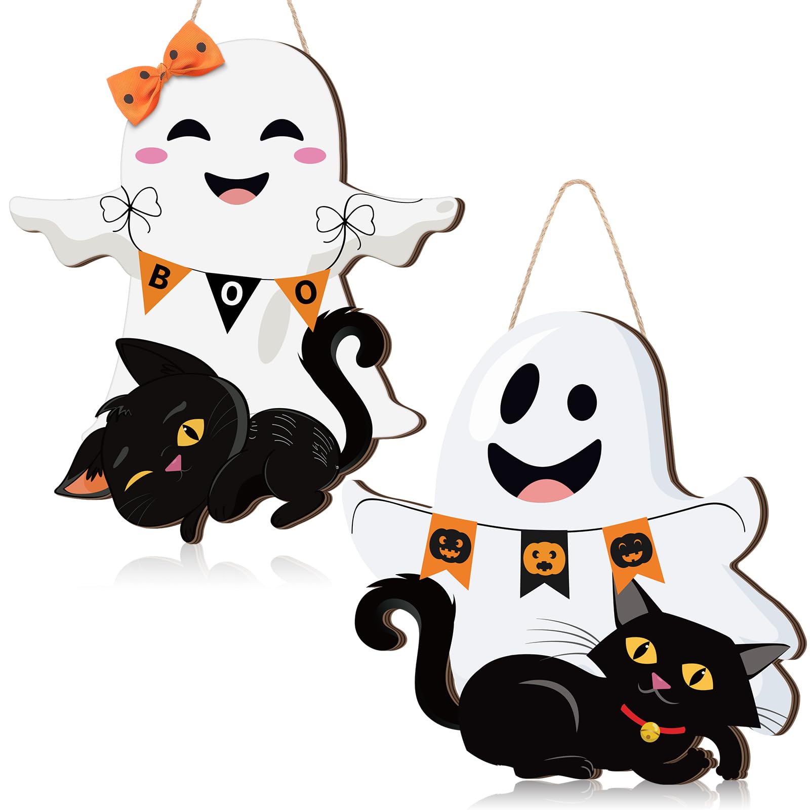 Amazon.com: Leinuosen 2 Pcs Halloween Ghost Witch Door Sign Boo ...