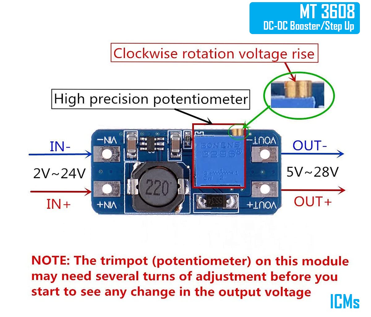 iCSTORE MT3608 / MT 3608 Dc Tc Dc Step Up Module Kit/Board/PCB, DIY ...