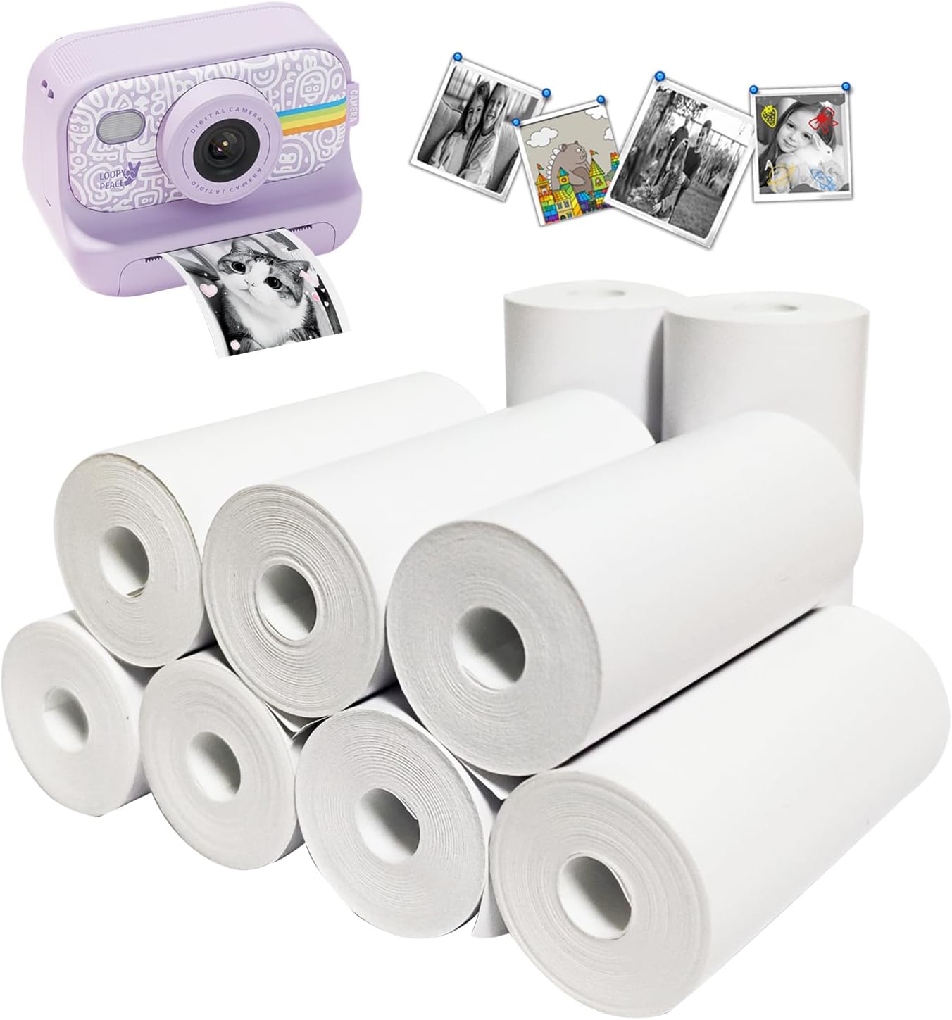Amazon.com : Kids Camera Instant Print Refill Paper 12 Rolls, Coreless ...