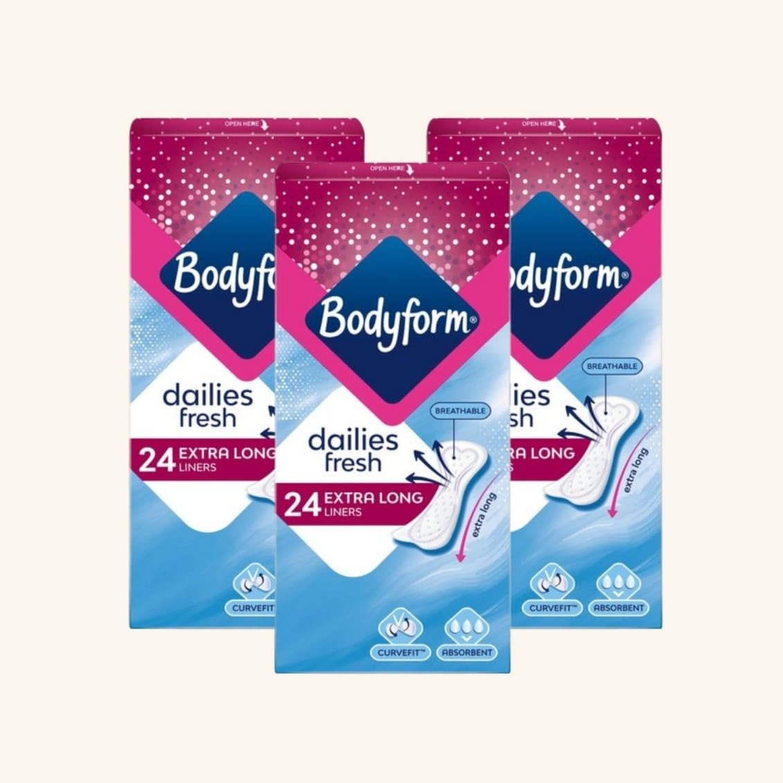 Bodyform Dailies Fresh Extra Long 24 Sanitary Panty Liners (Pack of 3 ...