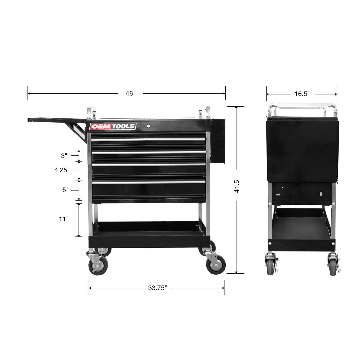 OEMTOOLS 24963 30-Inch 5 Drawer Service Cart, Black, Mechanic Tool Box ...