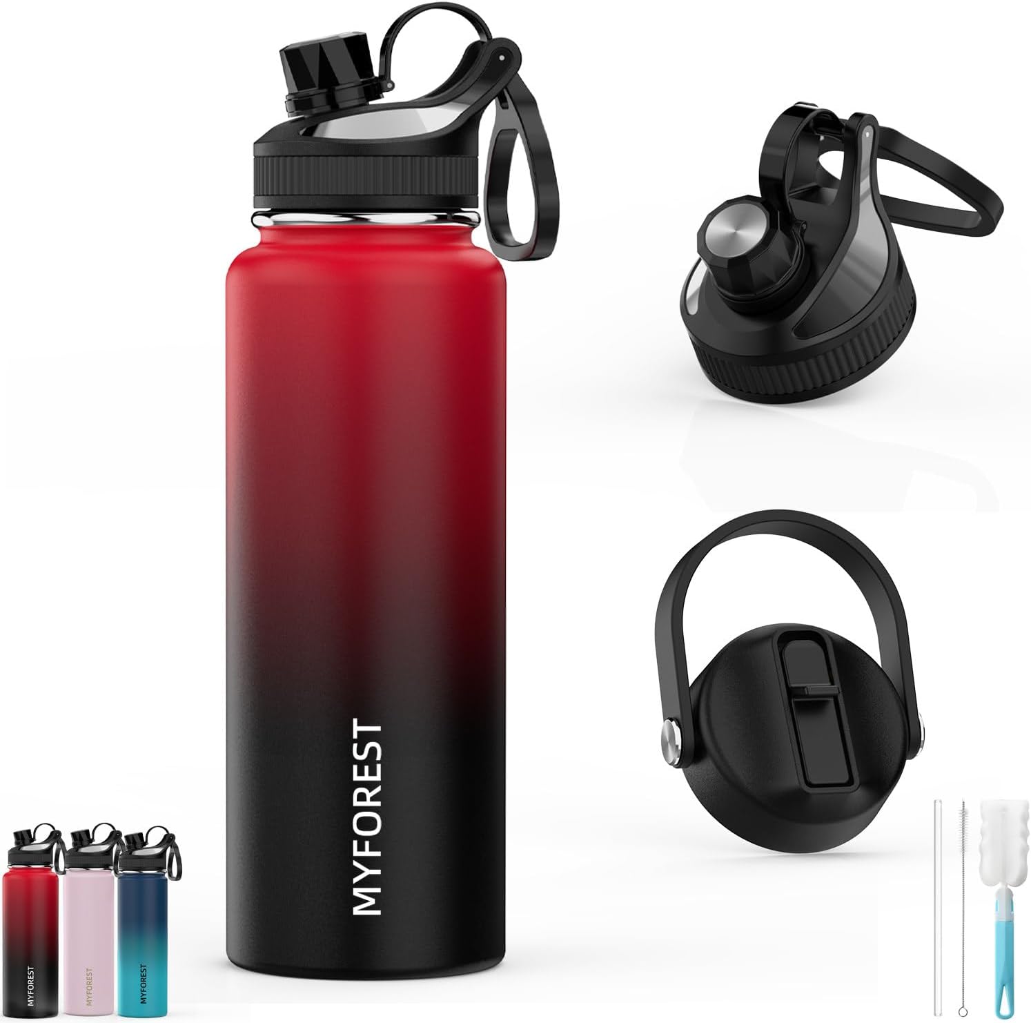 MYFOREST Insulated Water Bottle, 2 Lids for Small Sip/Large Gulp, 100% ...