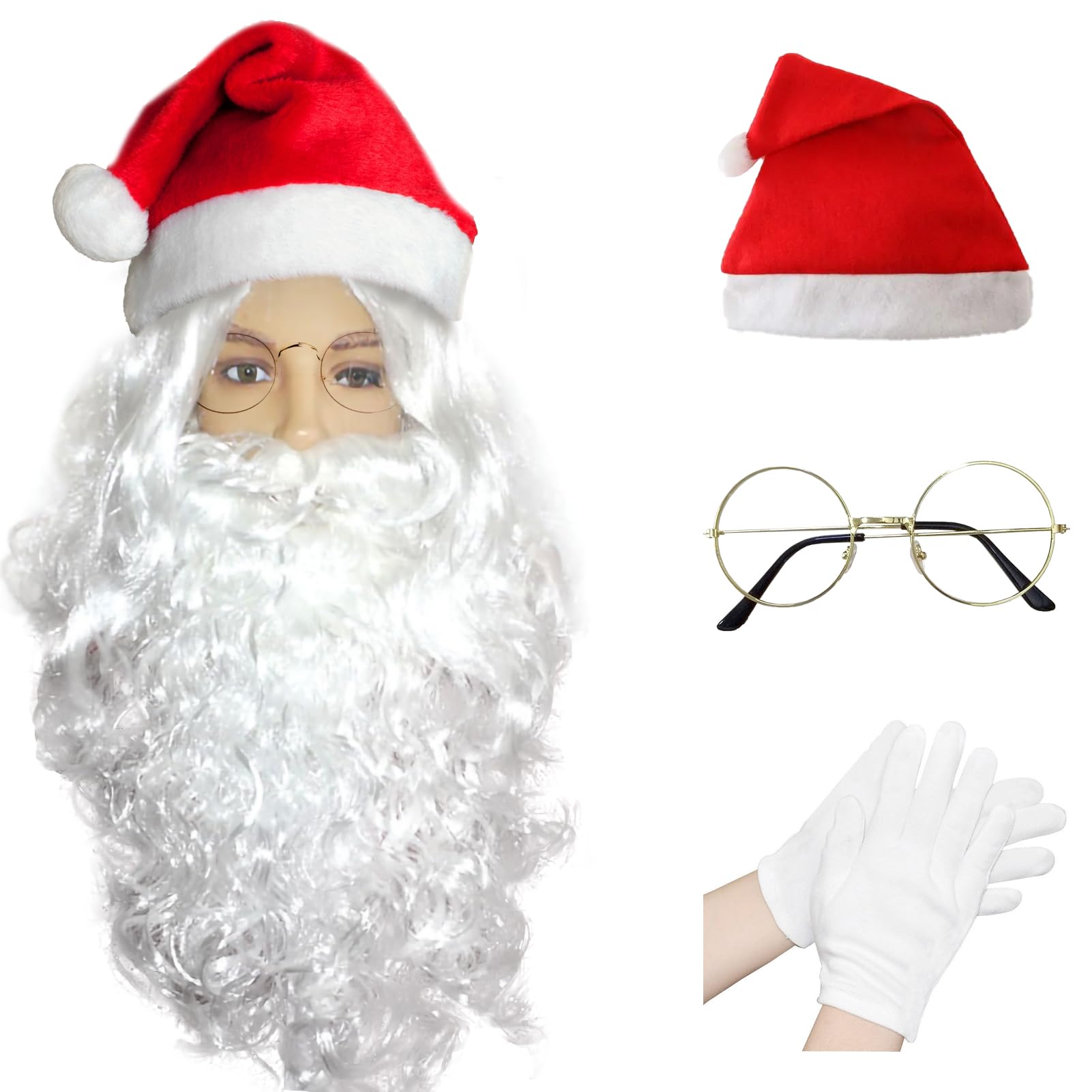 Amazon.com: YKYOBFA 5 Pcs Christmas Santa Costume Set Santa Wig Beard ...