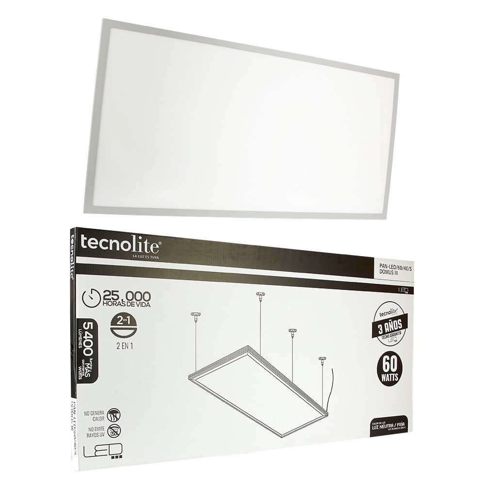 Tecnolite - Panel LED 2x4 Suspendido/Empotrable, 60 W, Luz Blanca ...