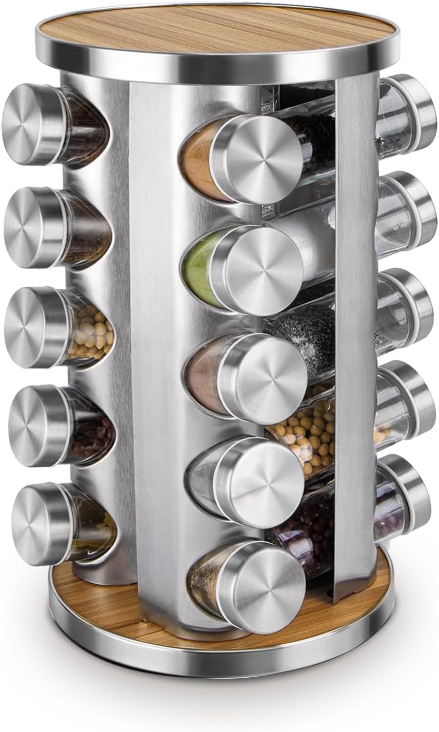 Amazon.com: ZenStorage Rotating Spice Rack with 20 Jars, Stainless ...