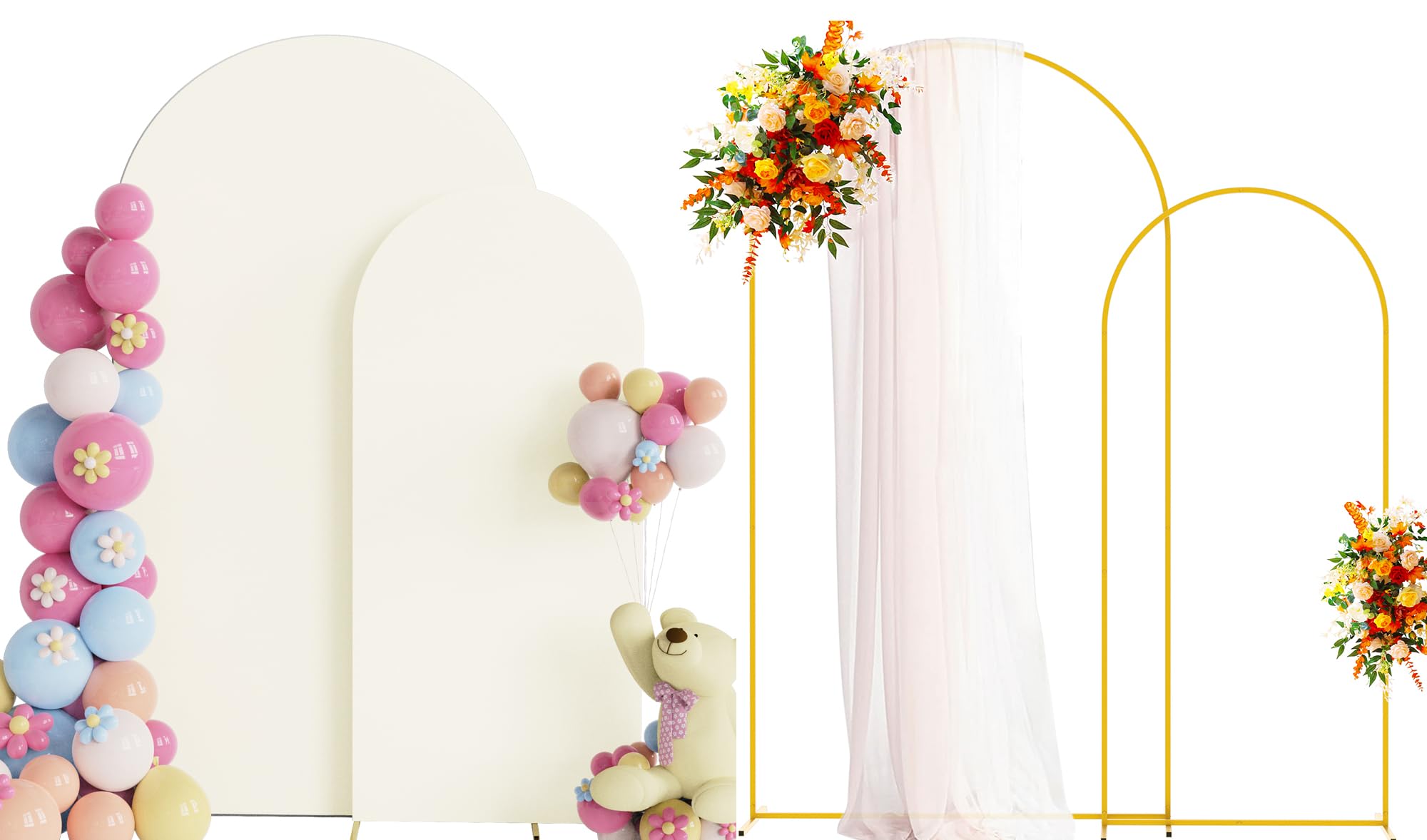 Metal Arch Stand and Wedding Arch Cover Set of 2 Ivory Spandex Fitted ...