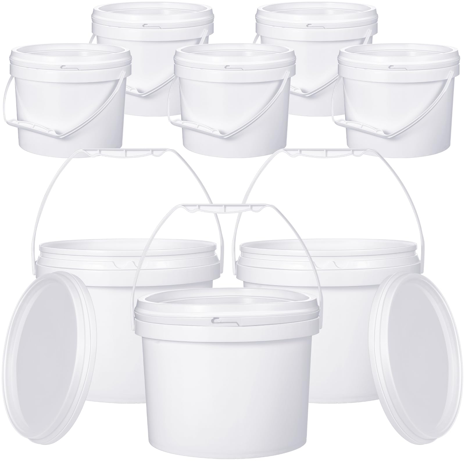Leinuosen 8 Pcs White Plastic Bucket with Handle and Lid Durable Heavy ...